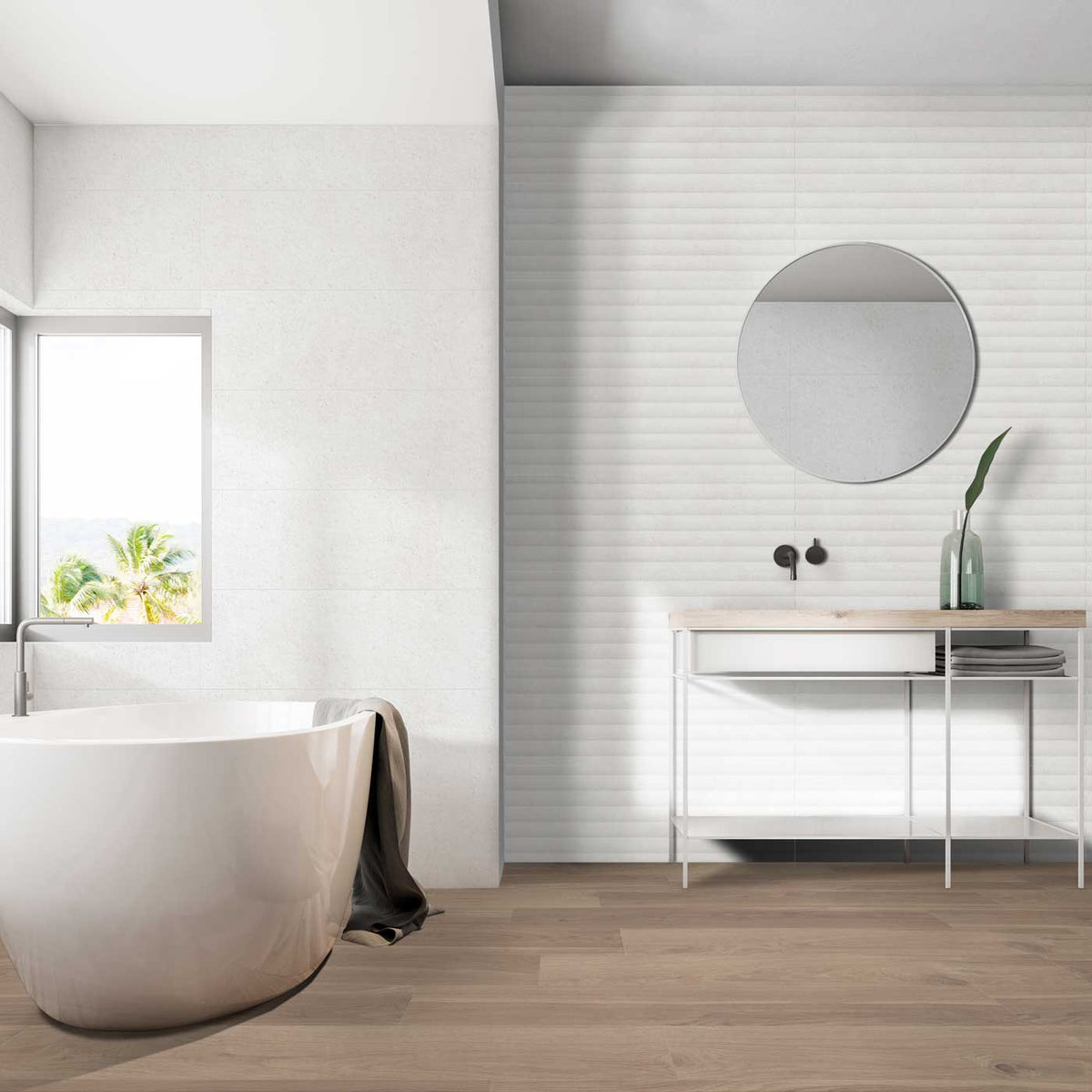 Fluted White Plain Wall Tile | 30x90cm | Tile.co.uk