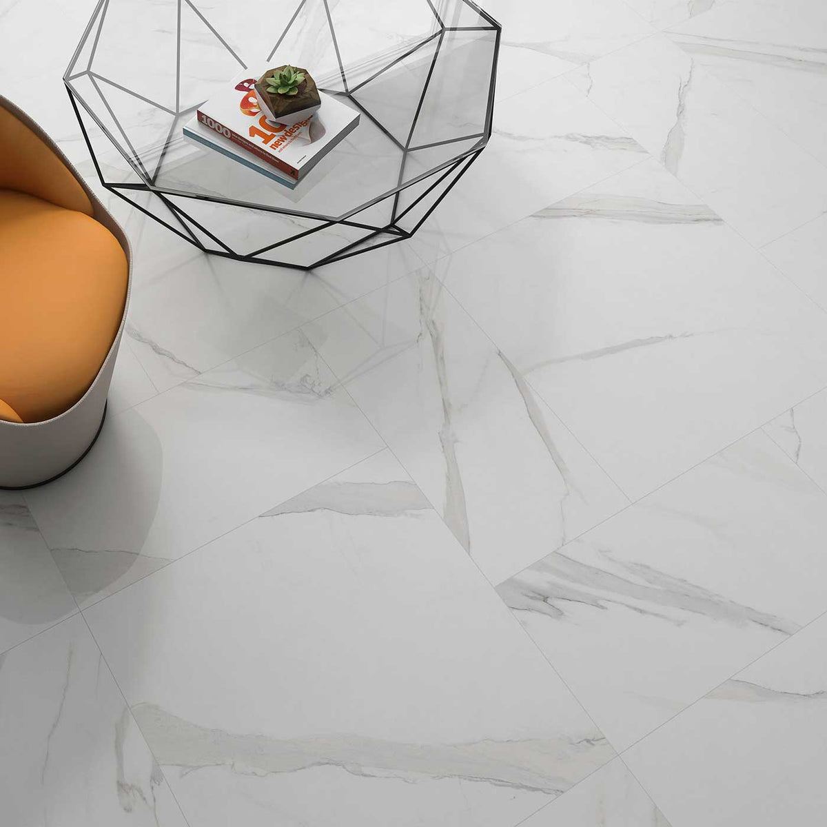 Statuary Blanco White Polished floor tile 60x60cm Geotiles — Tile.co.uk