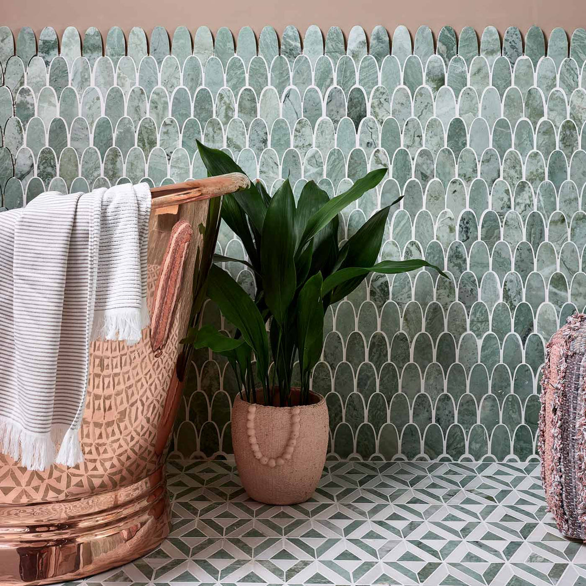 East Java Hummingbird Plume Honed Marble Mosaic | 30.3x35cm — Tile.co.uk