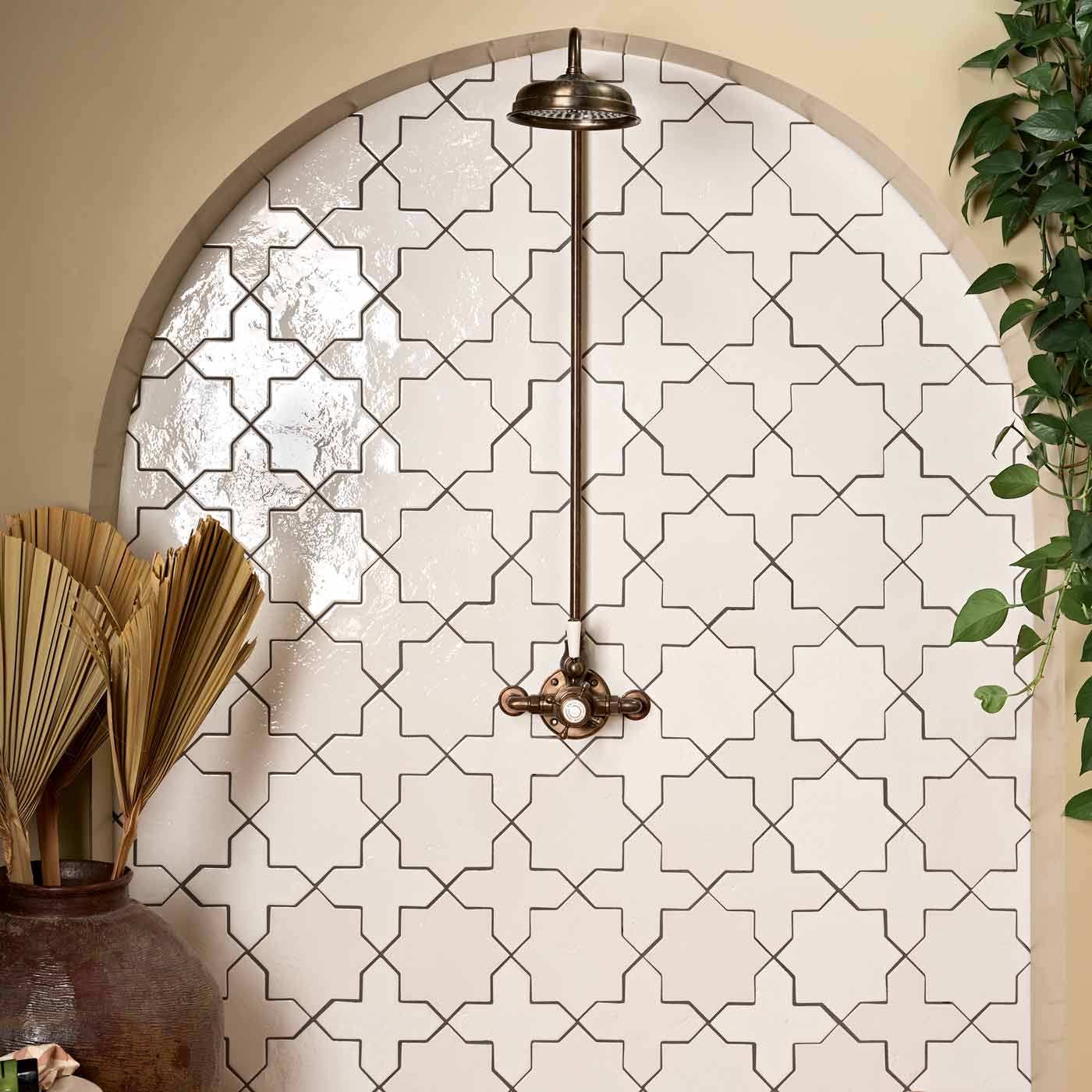 Fez White Star Porcelain Floor and Wall Tile | 15x15cm | Tile.co.uk