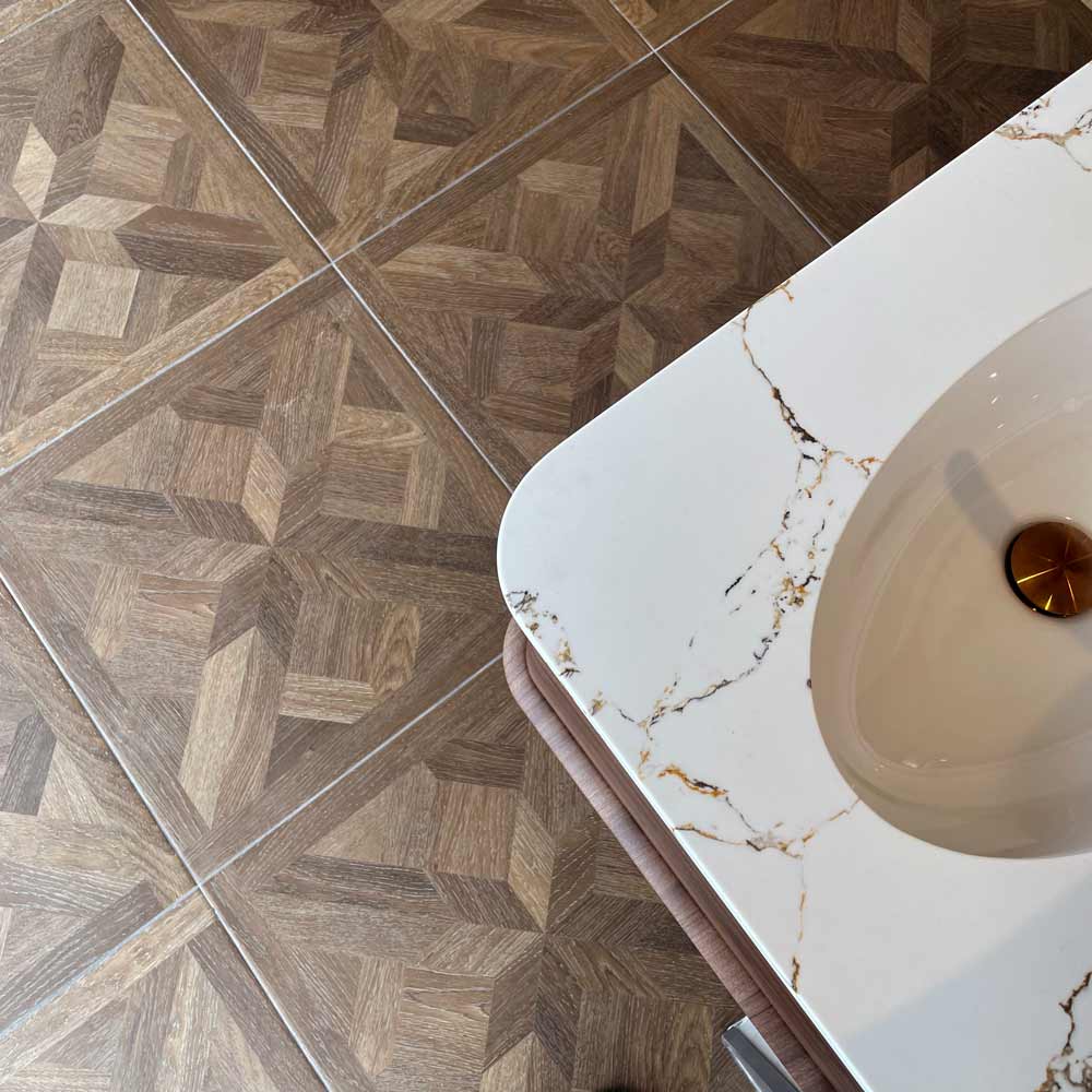 French Parquet Walnut 60x60cm wood effect floor tile — Tile.co.uk