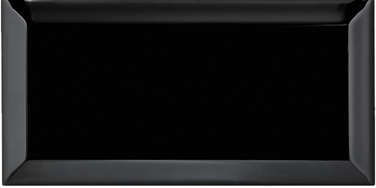 Metro Black Gloss Bevelled Brick wall tile 10x20cm — Tile.co.uk