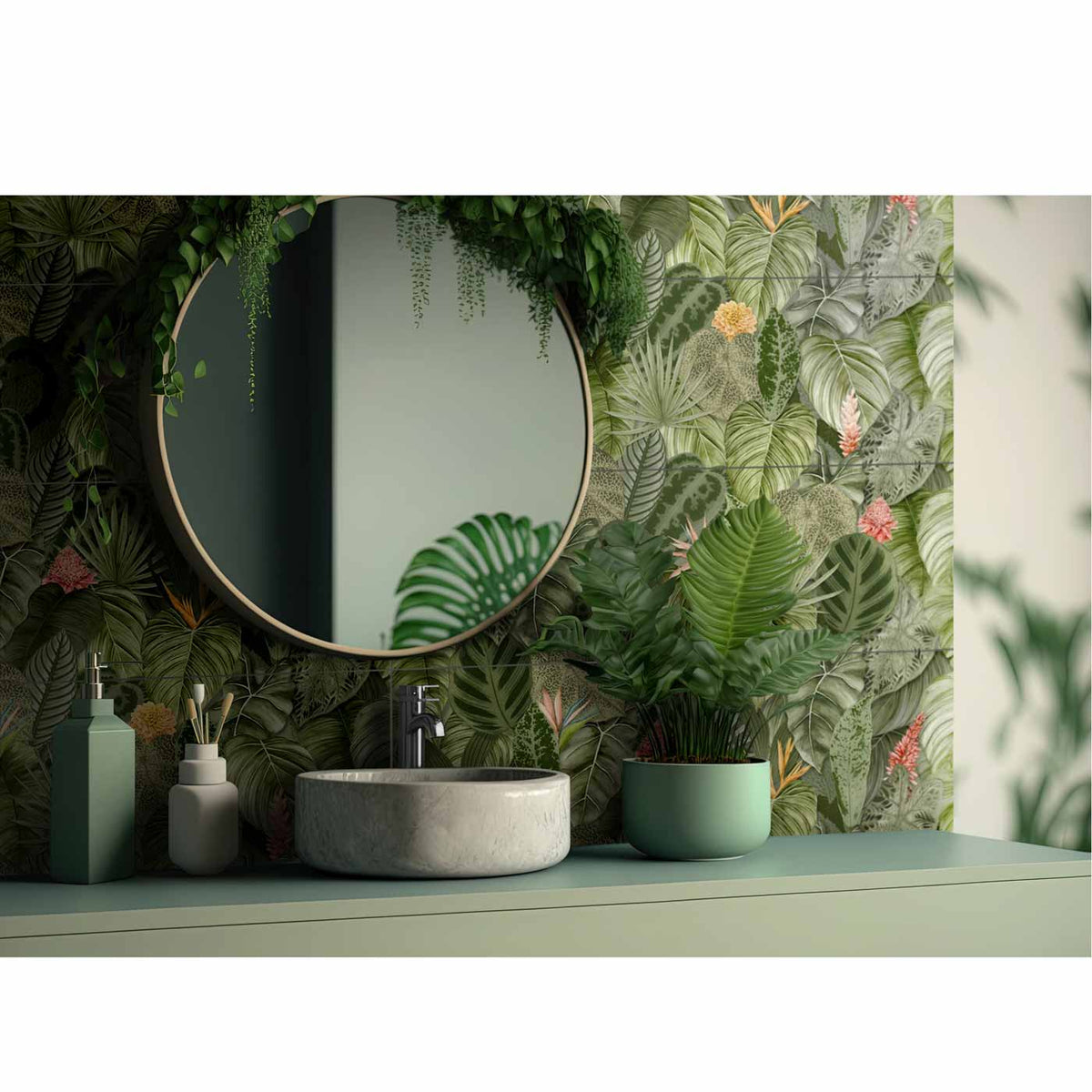 Tropical Oasis Patterned Repeat Matt wall tile | 32x99cm — Tile.co.uk