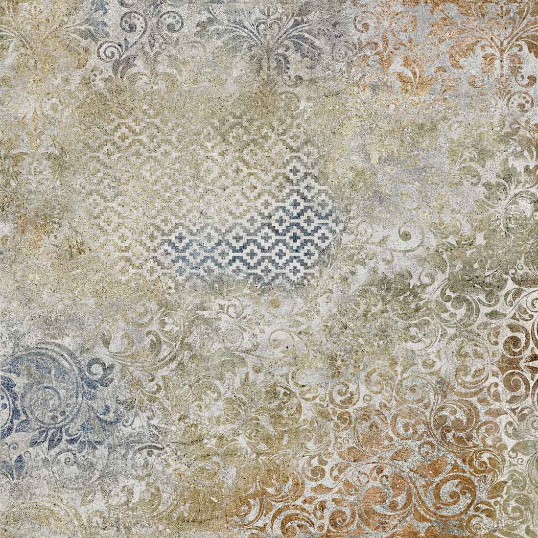 Aged Blue mix pattern tile | 60x60cm porcelain floor — Tile.co.uk