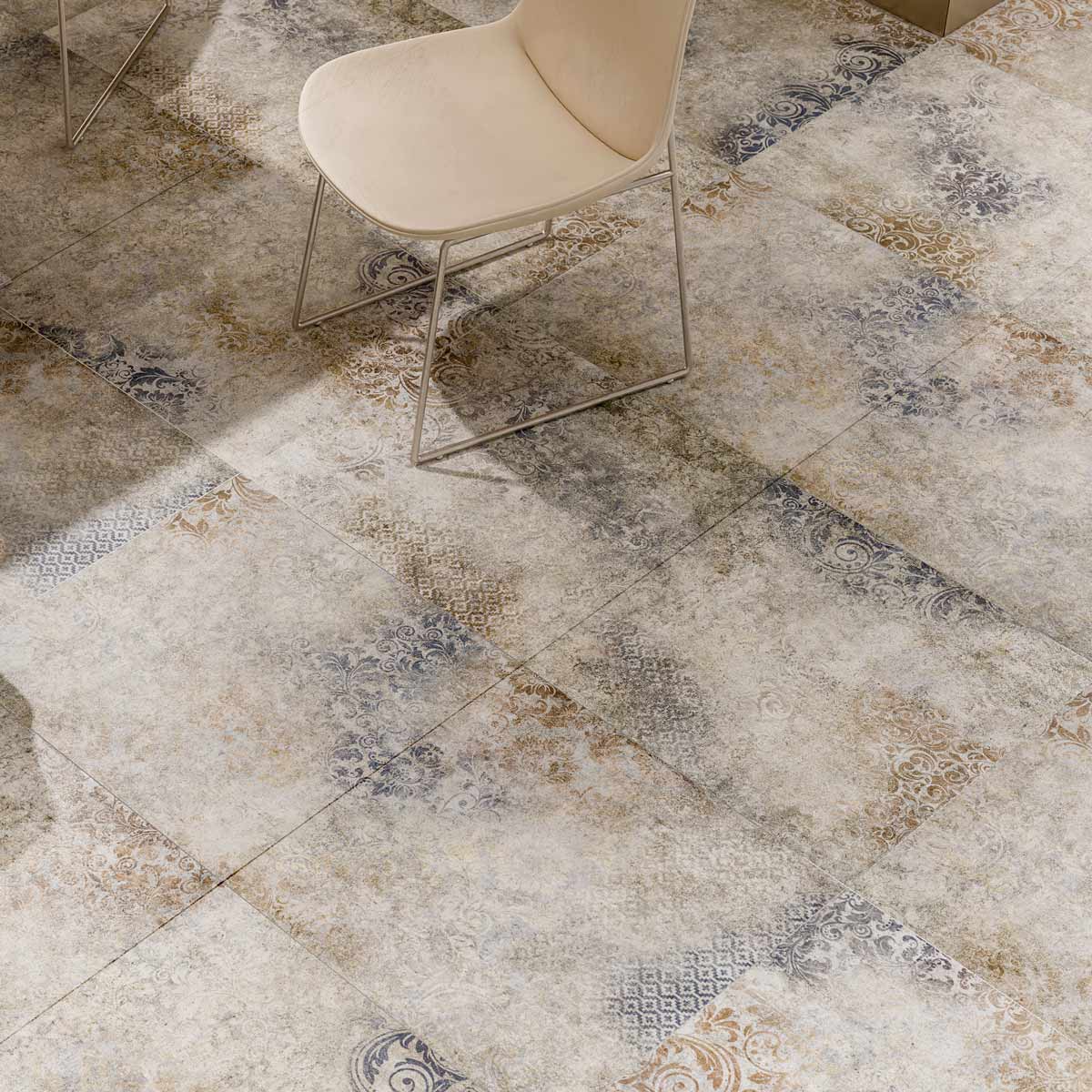 Aged Blue mix pattern tile | 60x60cm porcelain floor — Tile.co.uk