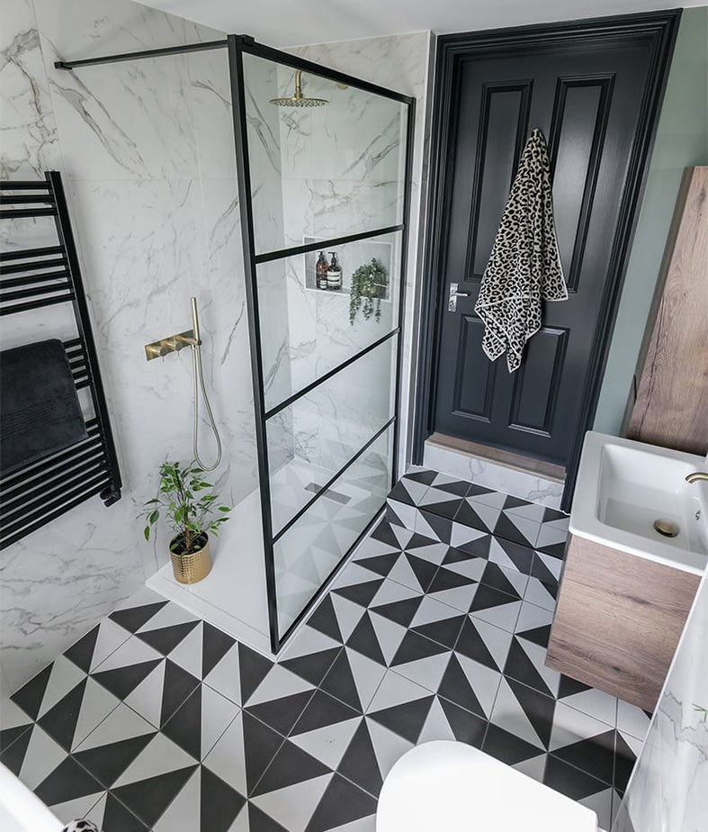 Parisian Cafe Tri Black Pattern tile | 20x20cm Ca Pietra — Tile.co.uk