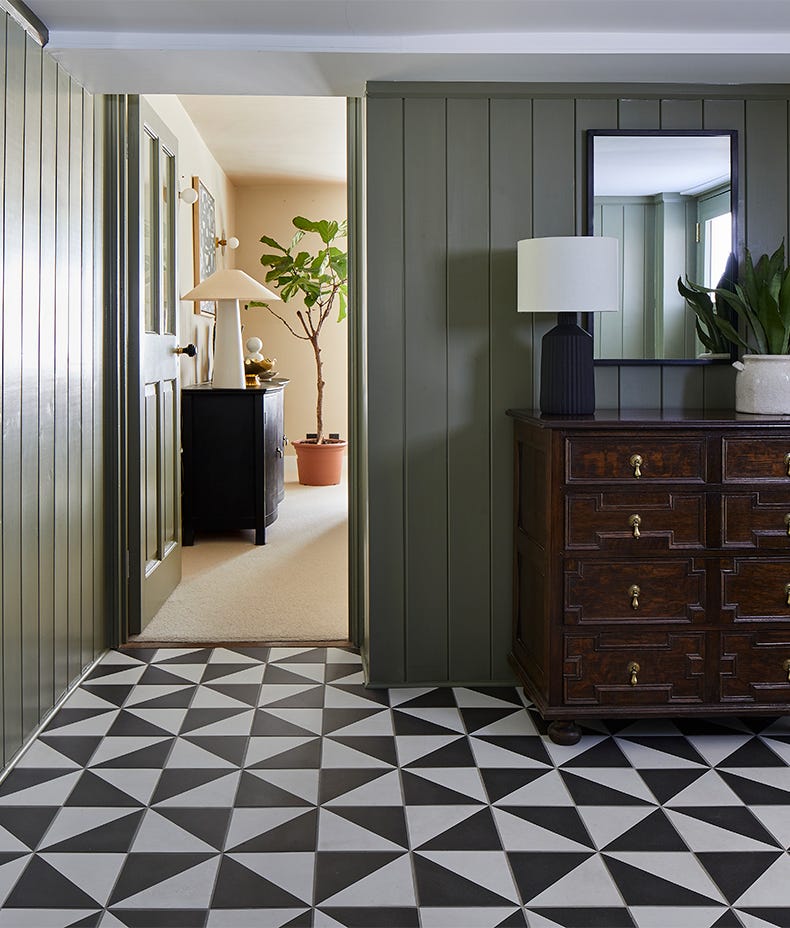 Parisian Cafe Tri Black Pattern tile | 20x20cm Ca Pietra — Tile.co.uk