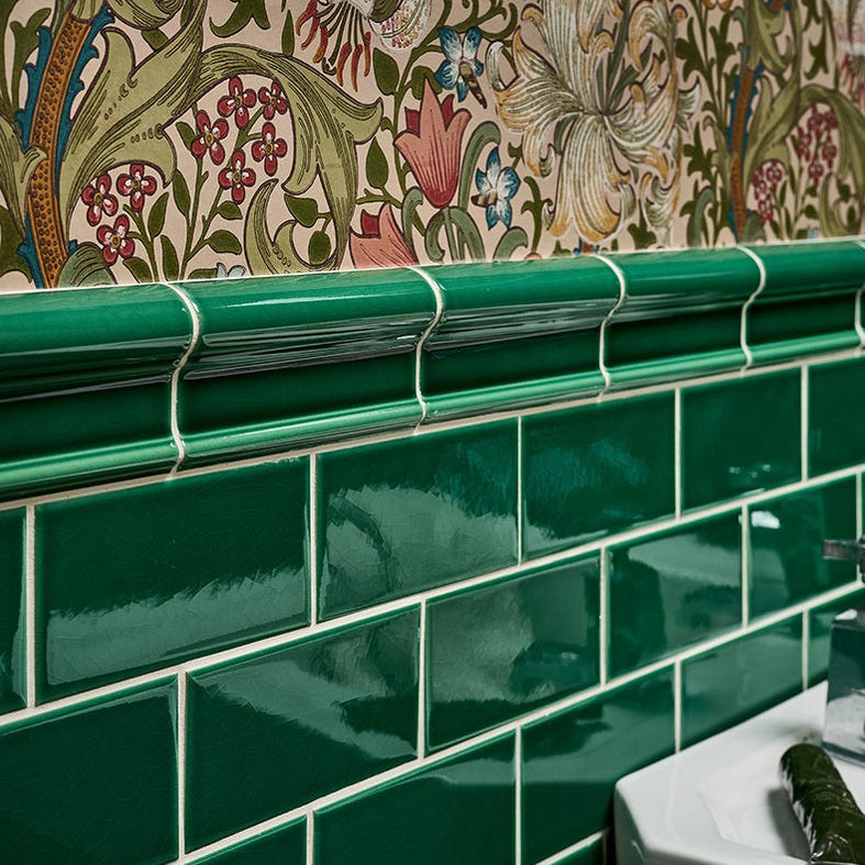 Victorian Style Crackle Emerald Green Dado Tile 7.5x15cm Ca Pietra ...