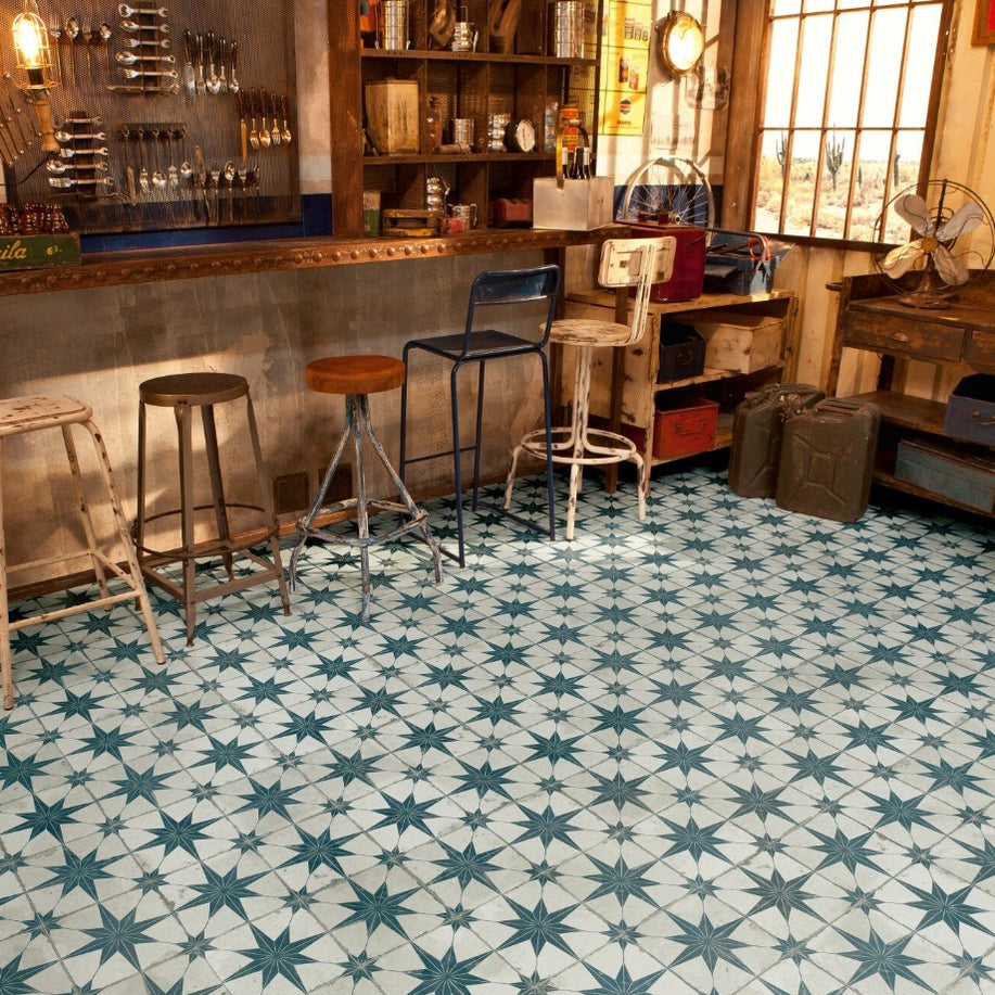 Star Blue Pattern Wall & Floor Tile | 45x45cm | Tile.co.uk