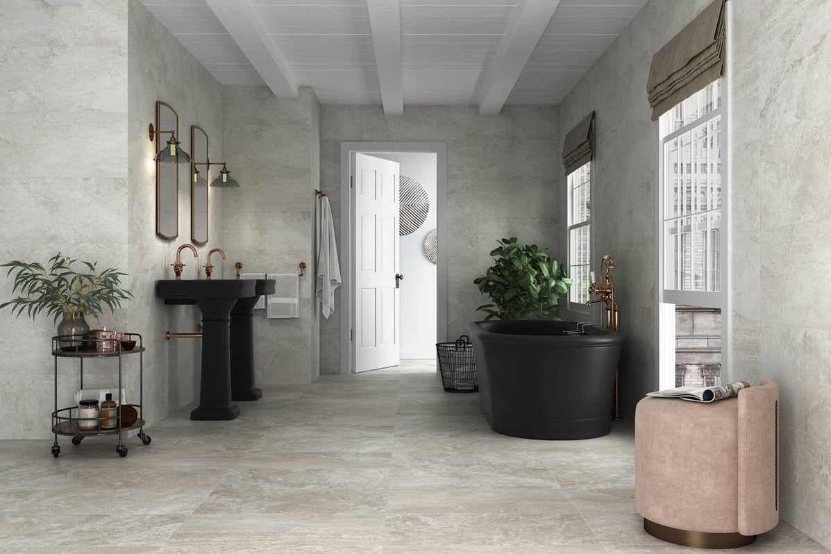 Travertine Grey Porcelain Tile | Stone effect 37x75cm — Tile.co.uk