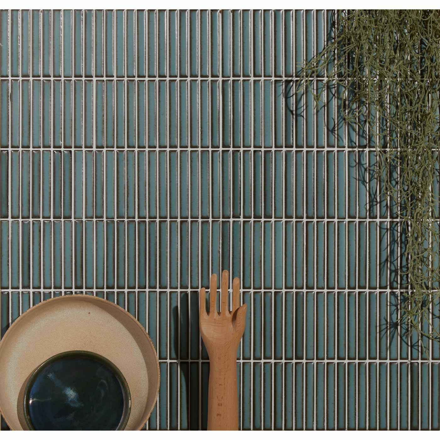 Bamboo Lustre Teal Satin Mosaic | 28.2x29.4cm | Mosaic — Tile.co.uk