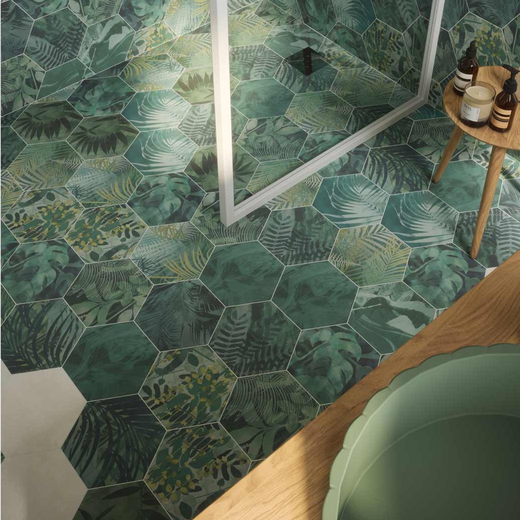 Jungle Hexagon tile | 24.5x21.5cm Floral Effect Tile — Tile.co.uk