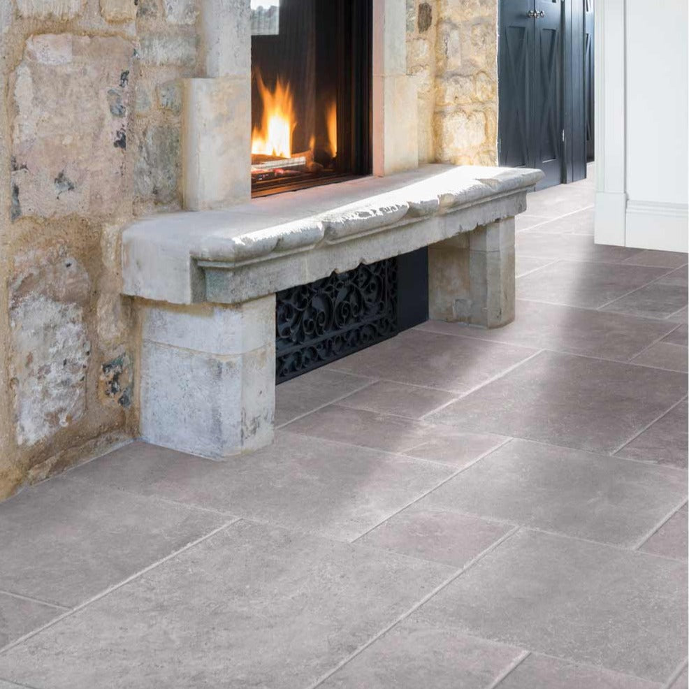 Cotehele Grey tile | Opus Pattern Travertine Effect Tile — Tile.co.uk