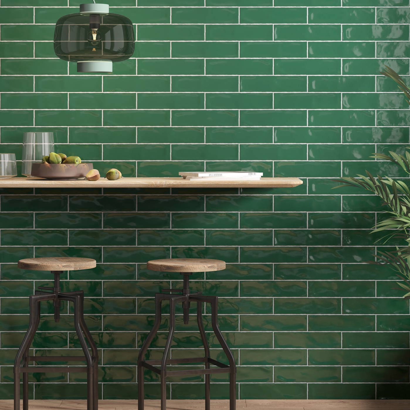 Green kitchen wall tiles | — Tile.co.uk
