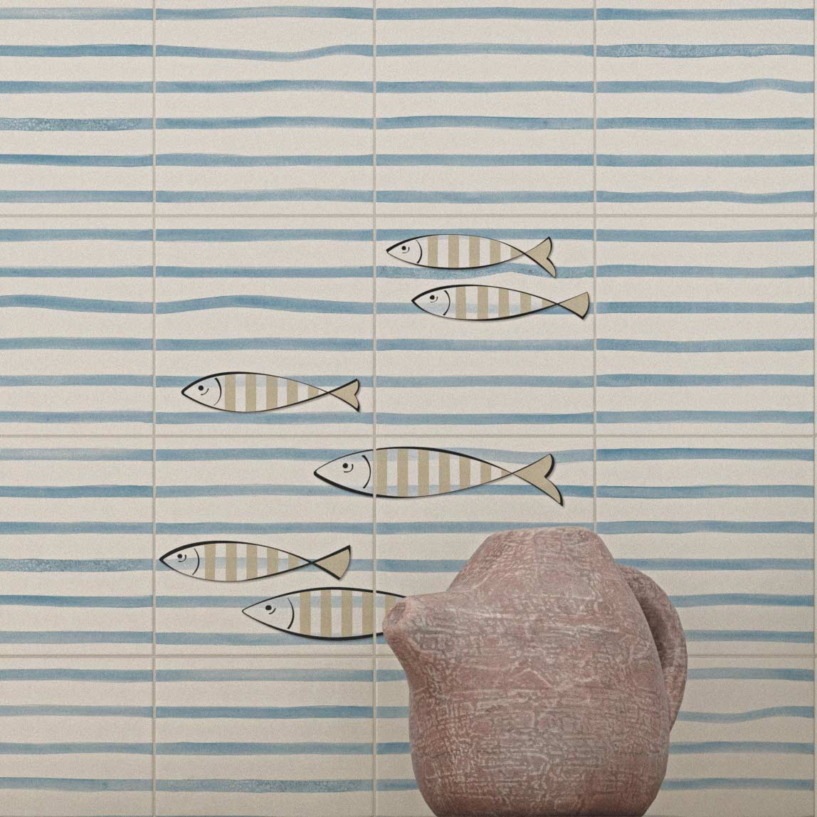 Aroa-M fish tile set 20x20cm ceramic wall tile by VIVES — Tile.co.uk