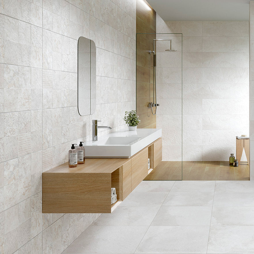 30x90cm Fauna Ivory Decor Tile | Stone effect tiles — Tile.co.uk