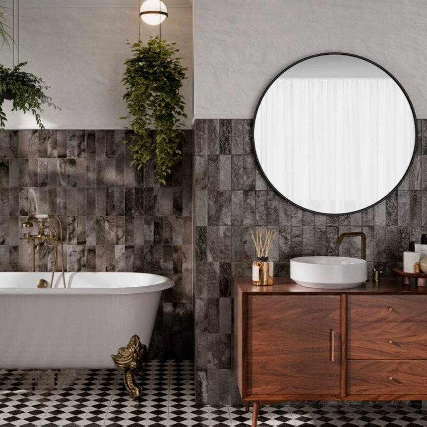 Raku Black Wall Tile | 20x40cm | Tile.co.uk