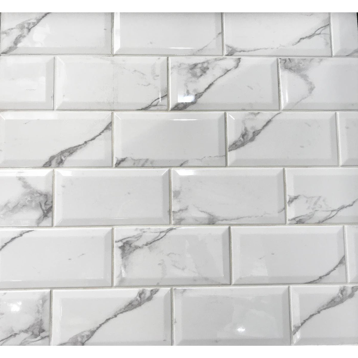Metro Carrara White Bevelled Brick Tile | 10x20cm | Tile — Tile.co.uk
