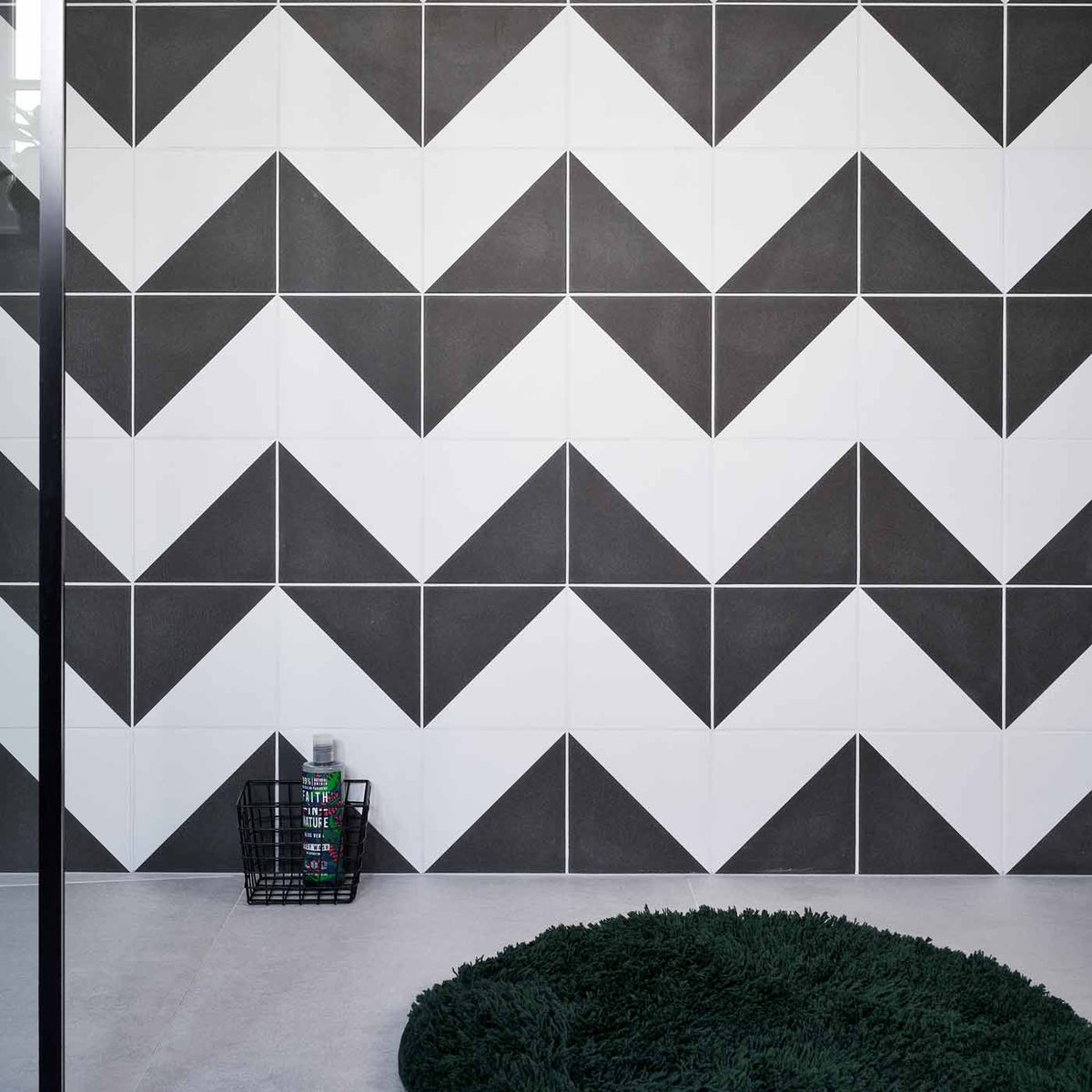 Parisian Cafe Tri Black Pattern tile | 20x20cm Ca Pietra — Tile.co.uk