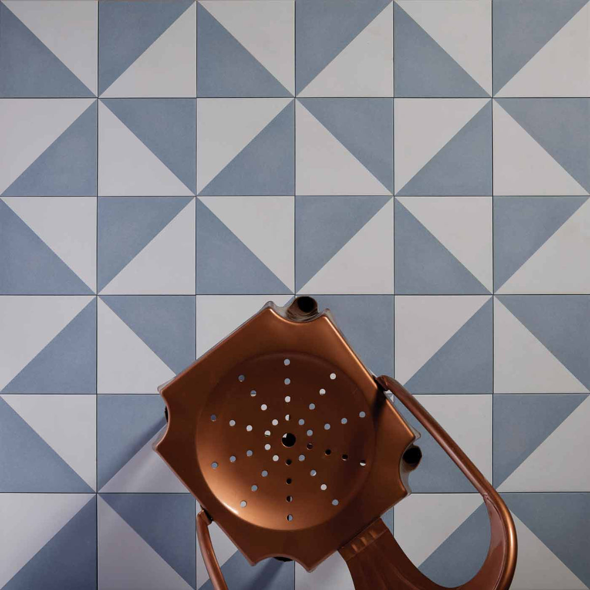 Parisian Cafe Tri Blue Pattern tile | 20x20cm Ca Pietra — Tile.co.uk