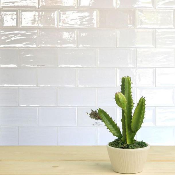 Artisan White gloss tile | 10x20cm ceramic handmade — Tile.co.uk