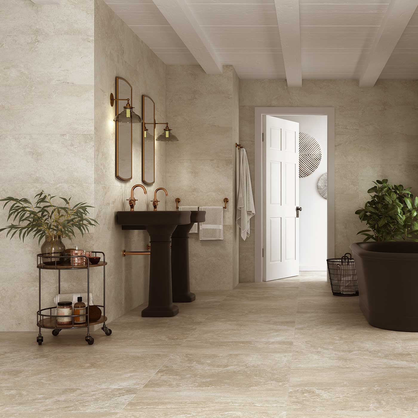 Travertine Bone Porcelain Tile | Stone effect 37x75cm — Tile.co.uk