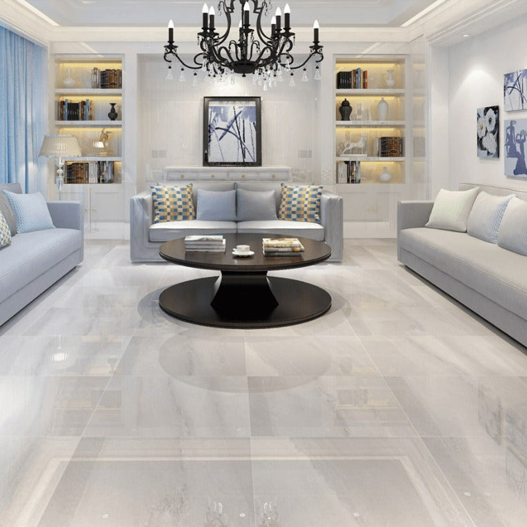 Shimmer White Porcelain 60x60 semi polished floor tile — Tile.co.uk