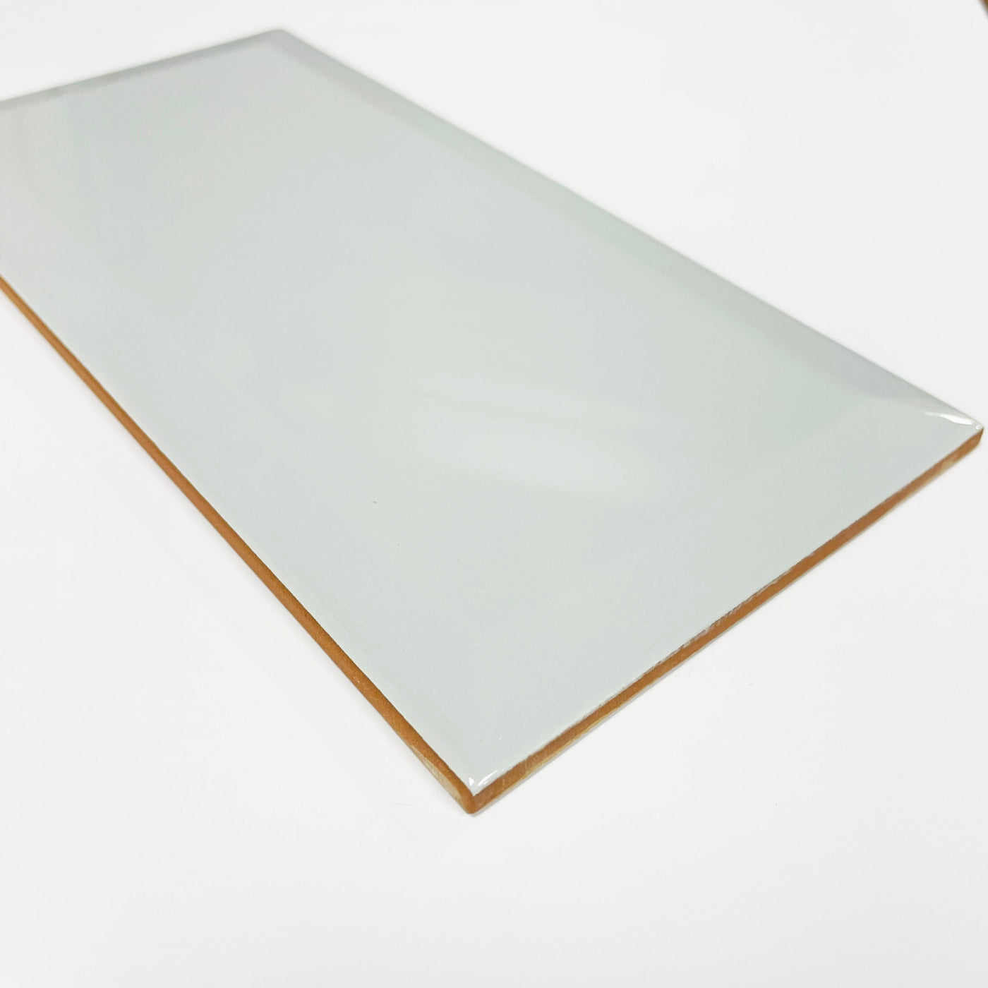 Metro Light Grey Gloss Bevelled Brick wall tile 10x20cm — Tile.co.uk