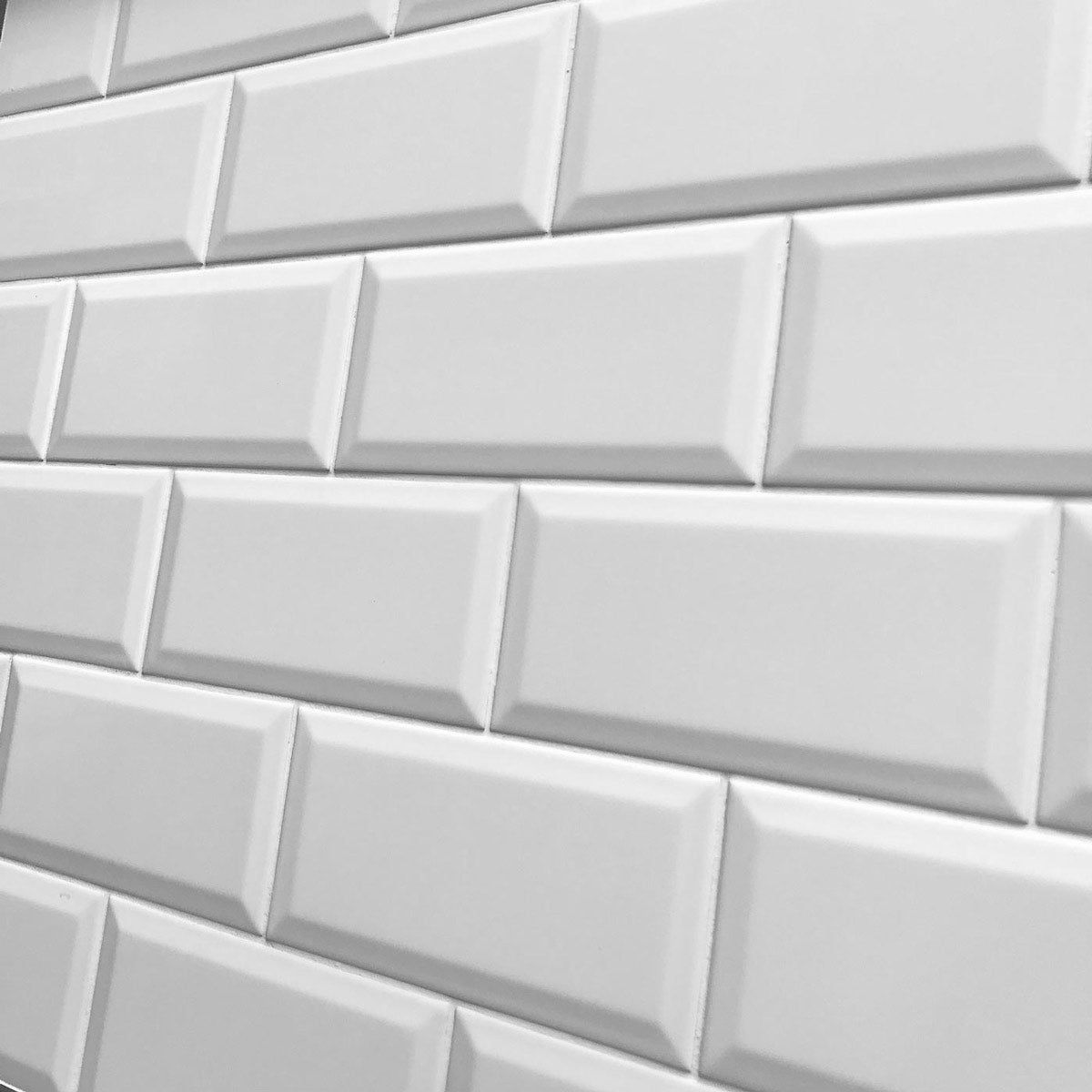 Metro White Matt Bevelled Brick wall tile 10x20cm — Tile.co.uk